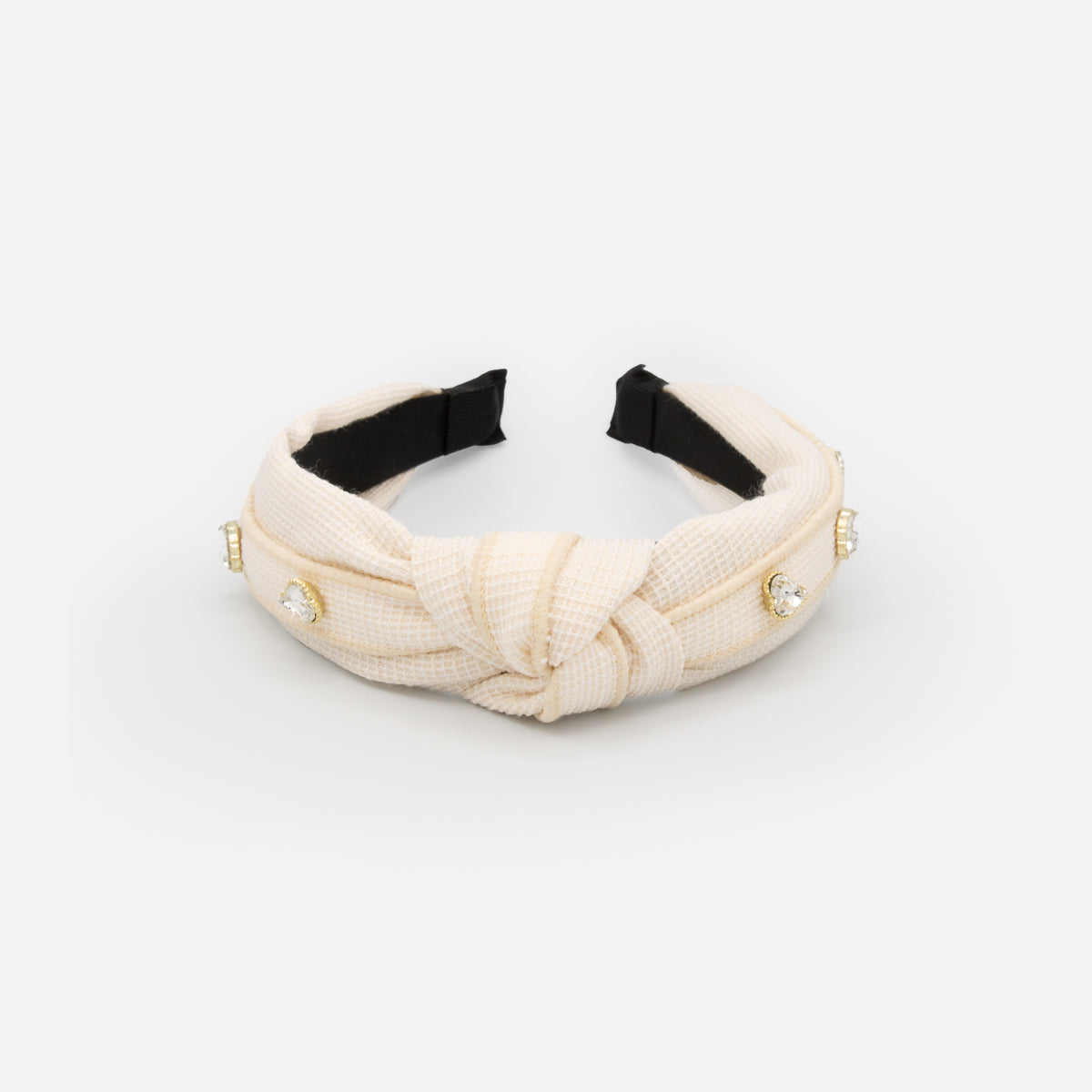 White pleated bow headband with stones – Bizou