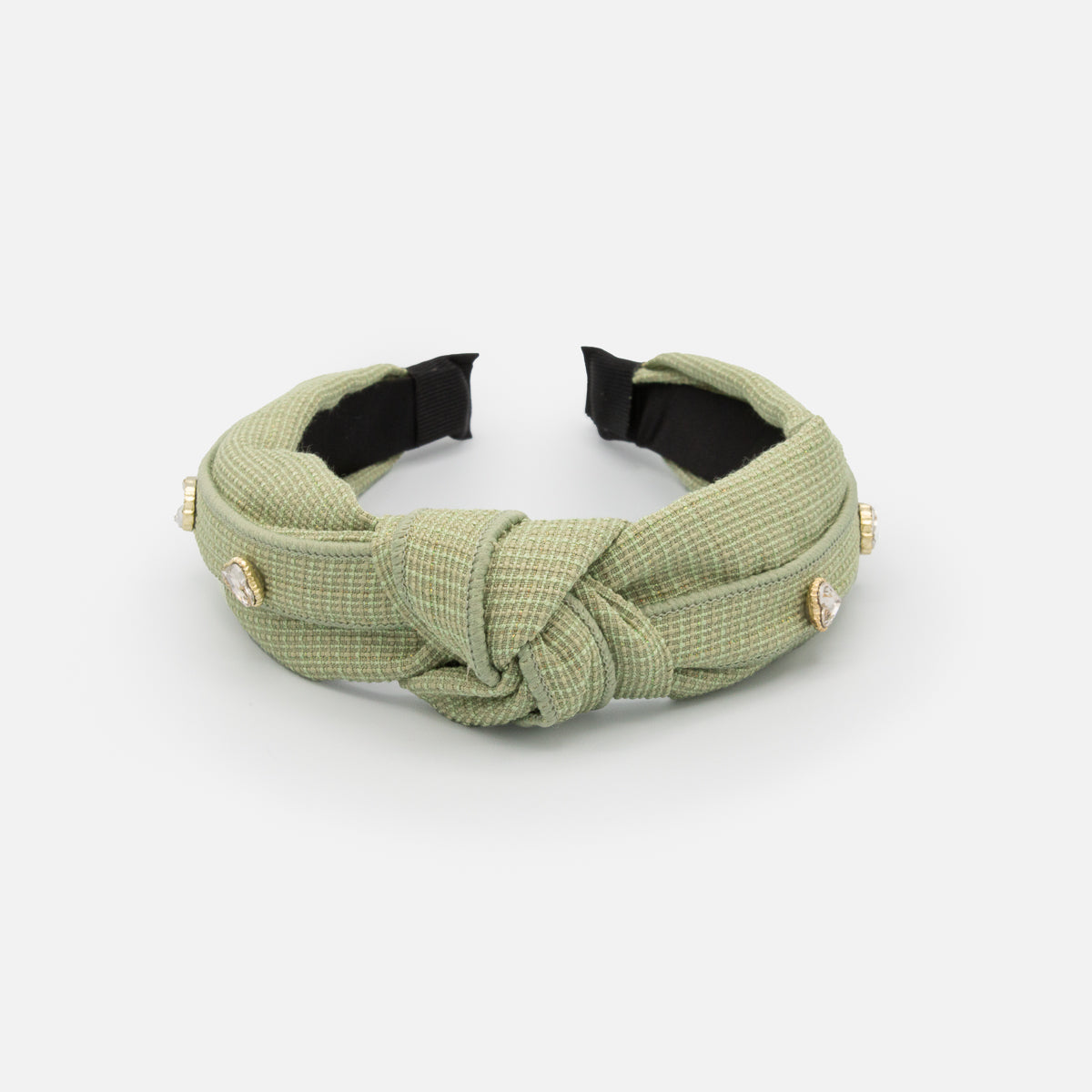 Green pleated bow headband with stones – Bizou