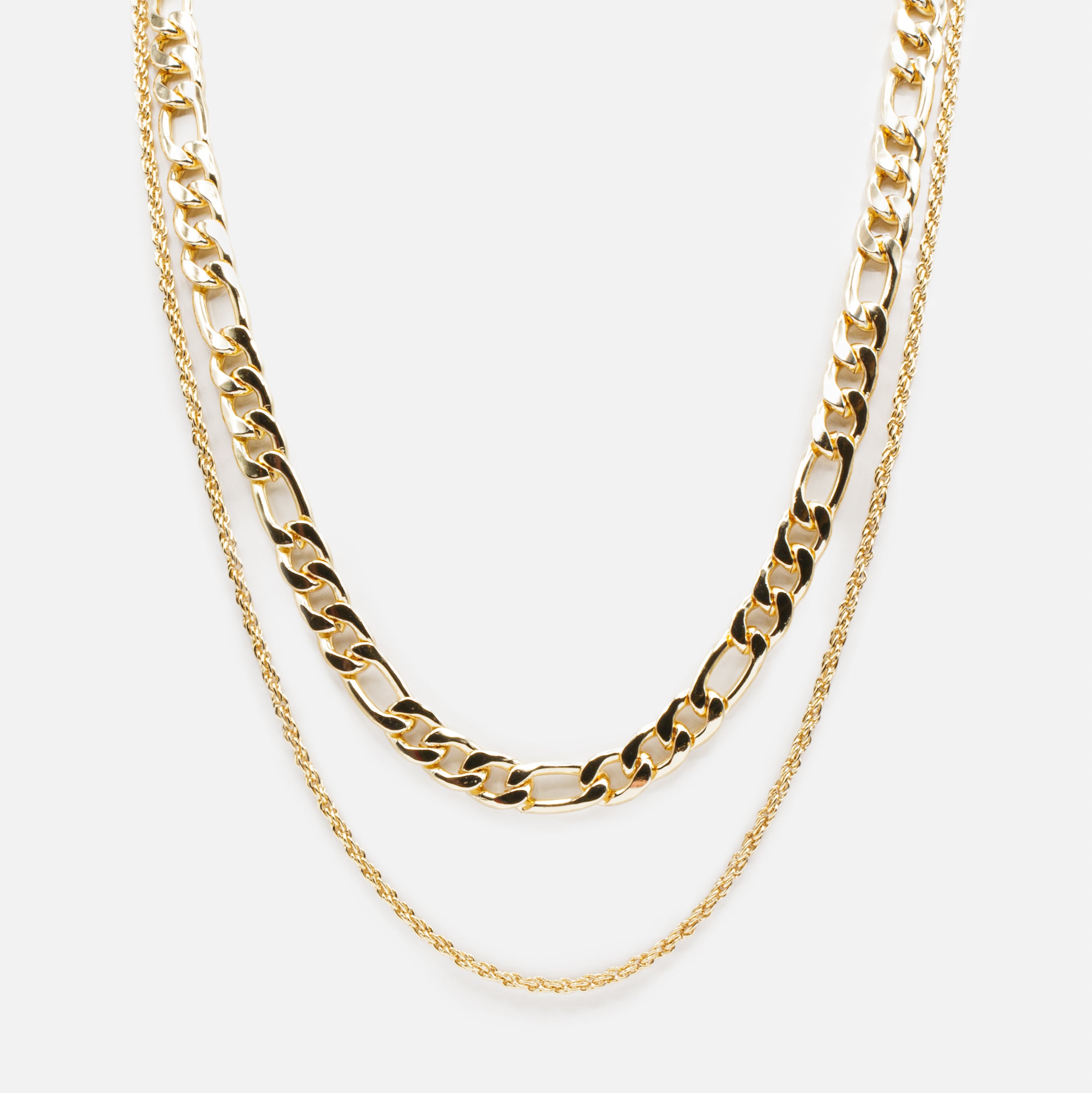 Set of two golden chains with figaro links and rope links – Bizou