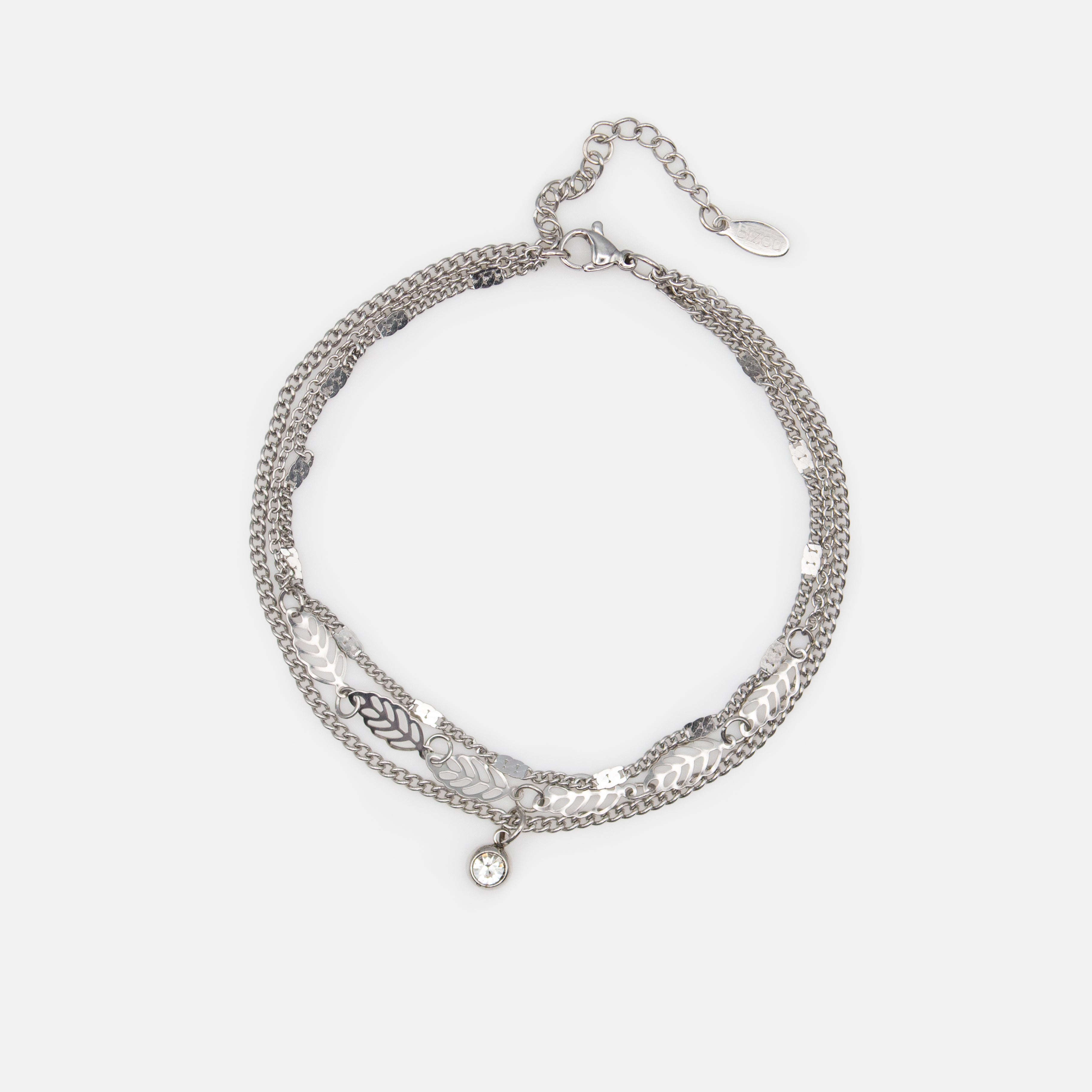 Silvered triple stainless steel anklet – Bizou