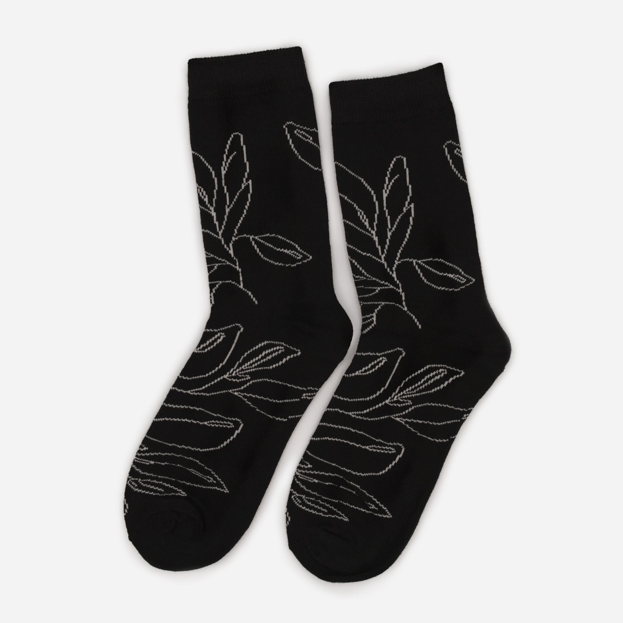Black stockings with linear floral pattern – Bizou