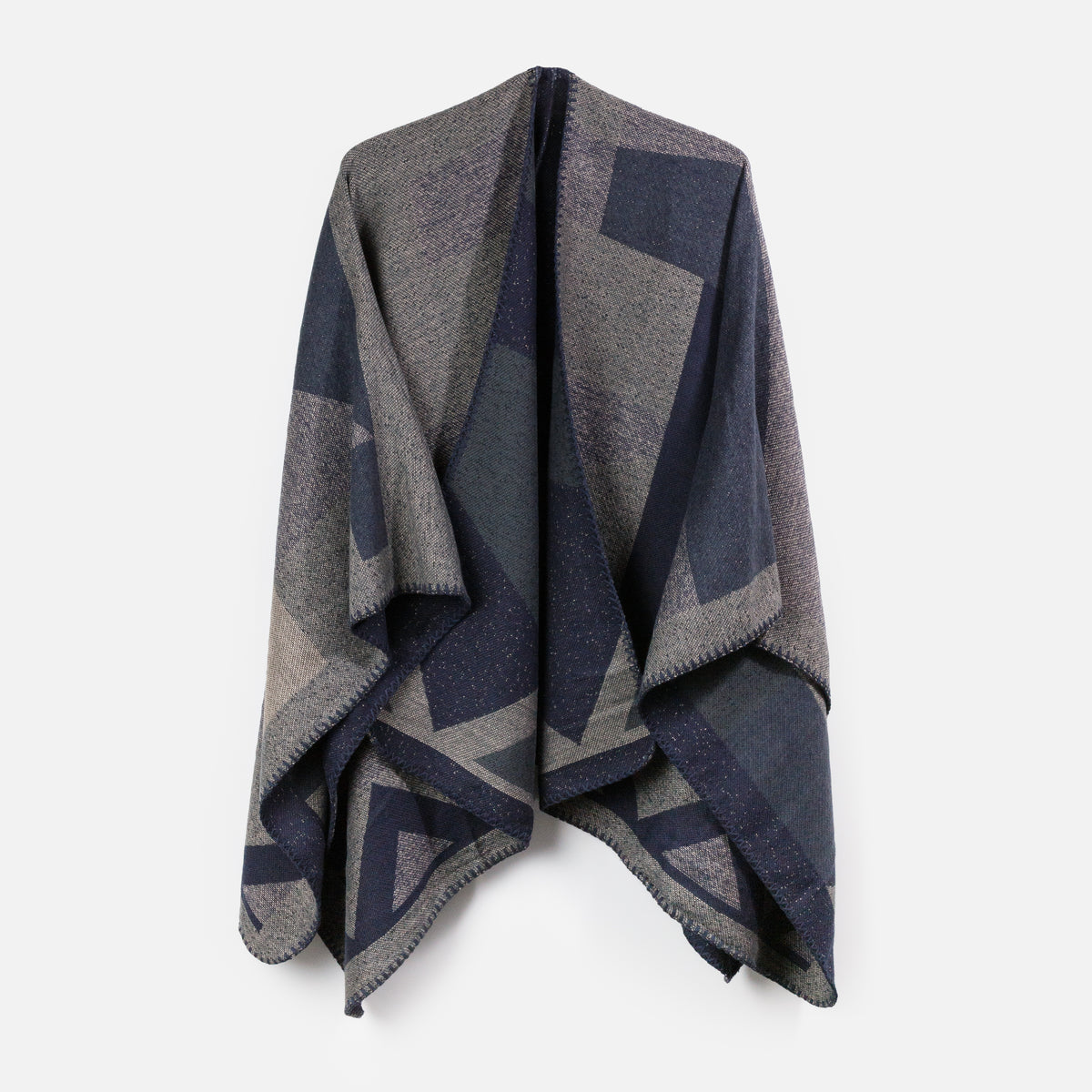 Navy and dark green poncho with geometric patterns– Bizou
